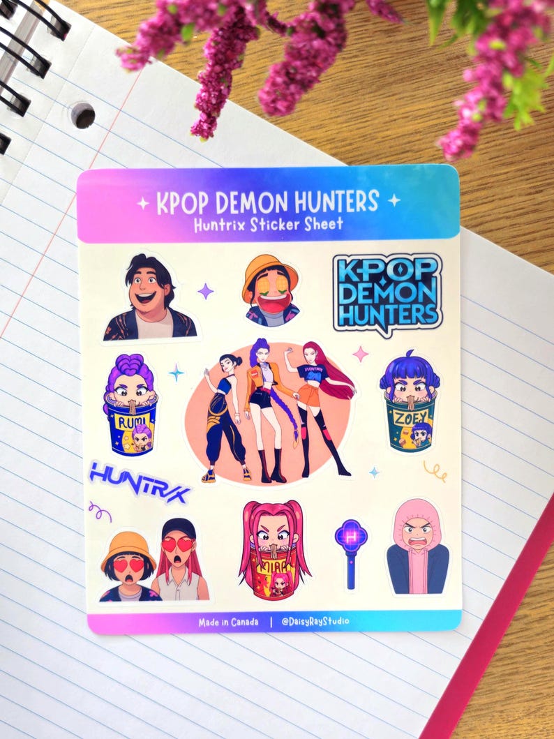Kpop Demon Hunters Sticker Sheet, Huntrix & Saja Boys Fan Art ...