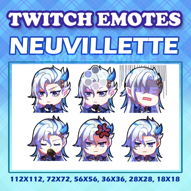 Cute Chibi Genshin Impact Fontaine Neuvillette Emotes Digital Sticker ...
