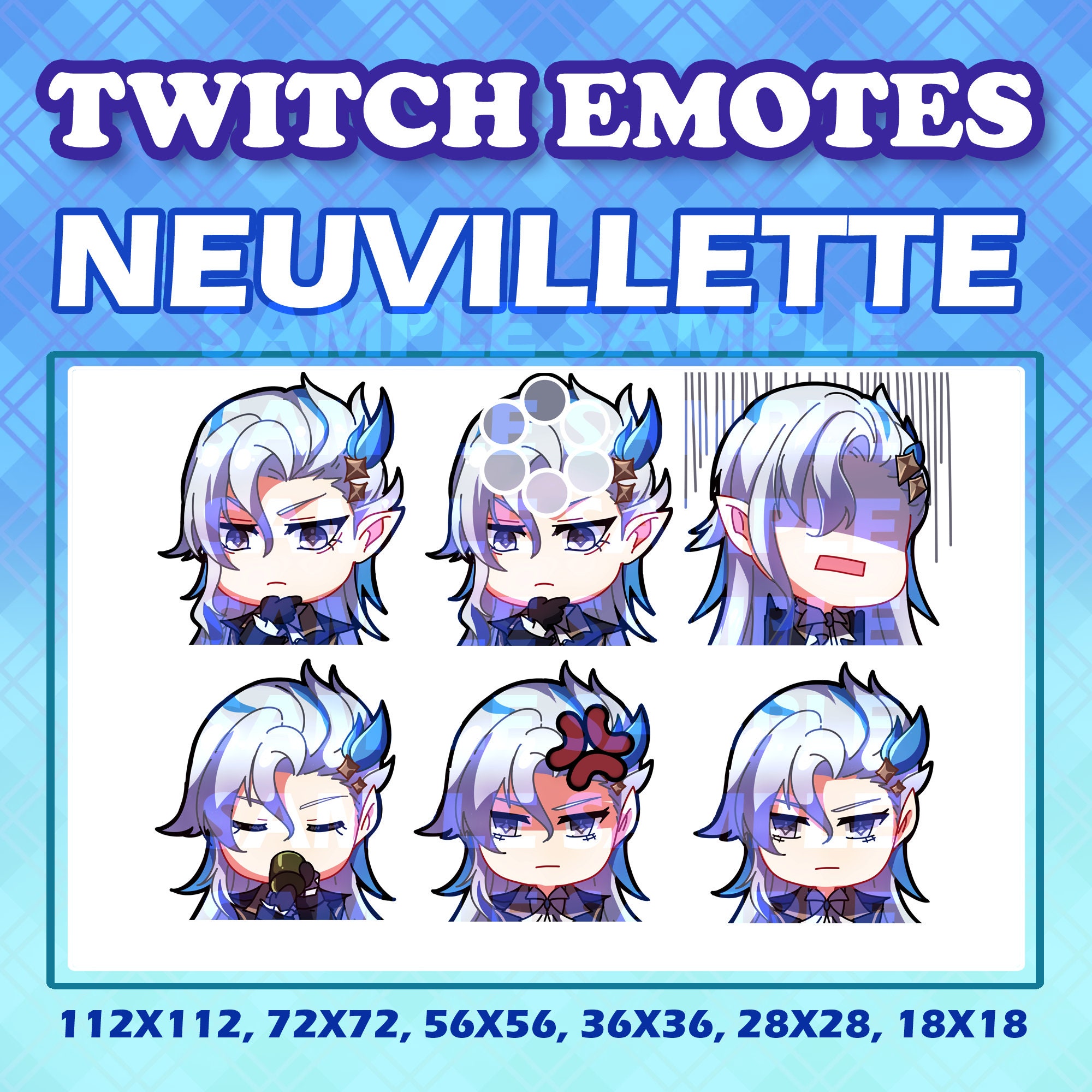 Cute Chibi Genshin Impact Fontaine Neuvillette Emotes Digital Sticker ...