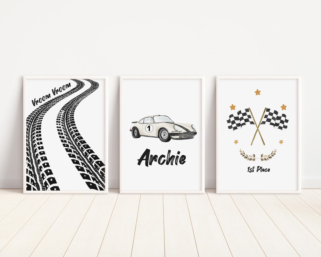 Personalised Set of 3, Racing Car Prints, Boys Wall Art, Playroom Decor ...