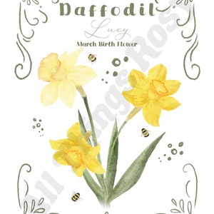 March Birth Flower Print, Personalised Birth Flower Wall Art, Daffodil ...