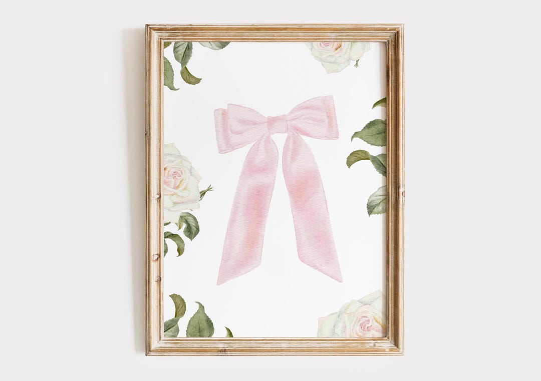 Coquette Roses Print, Pink Bow Wall Art, Vintage Girly Wall Art for ...