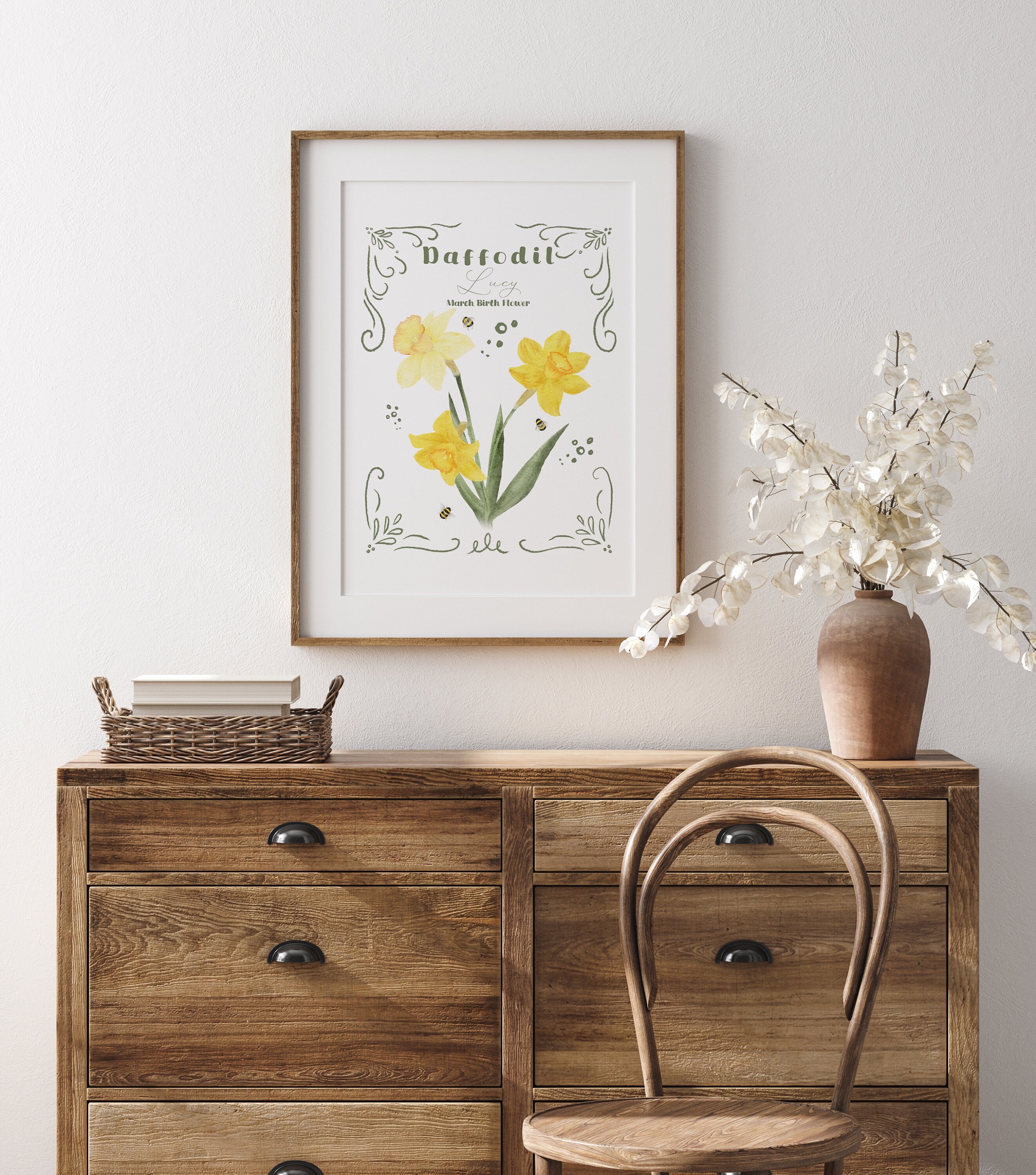 March Birth Flower Print, Personalised Birth Flower Wall Art, Daffodil ...