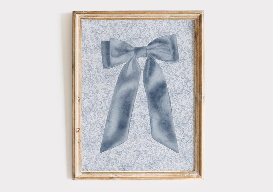 Pretty Blue Bow Print, Blue Bow Wall Art, Vintage Wall Art for Nursery ...