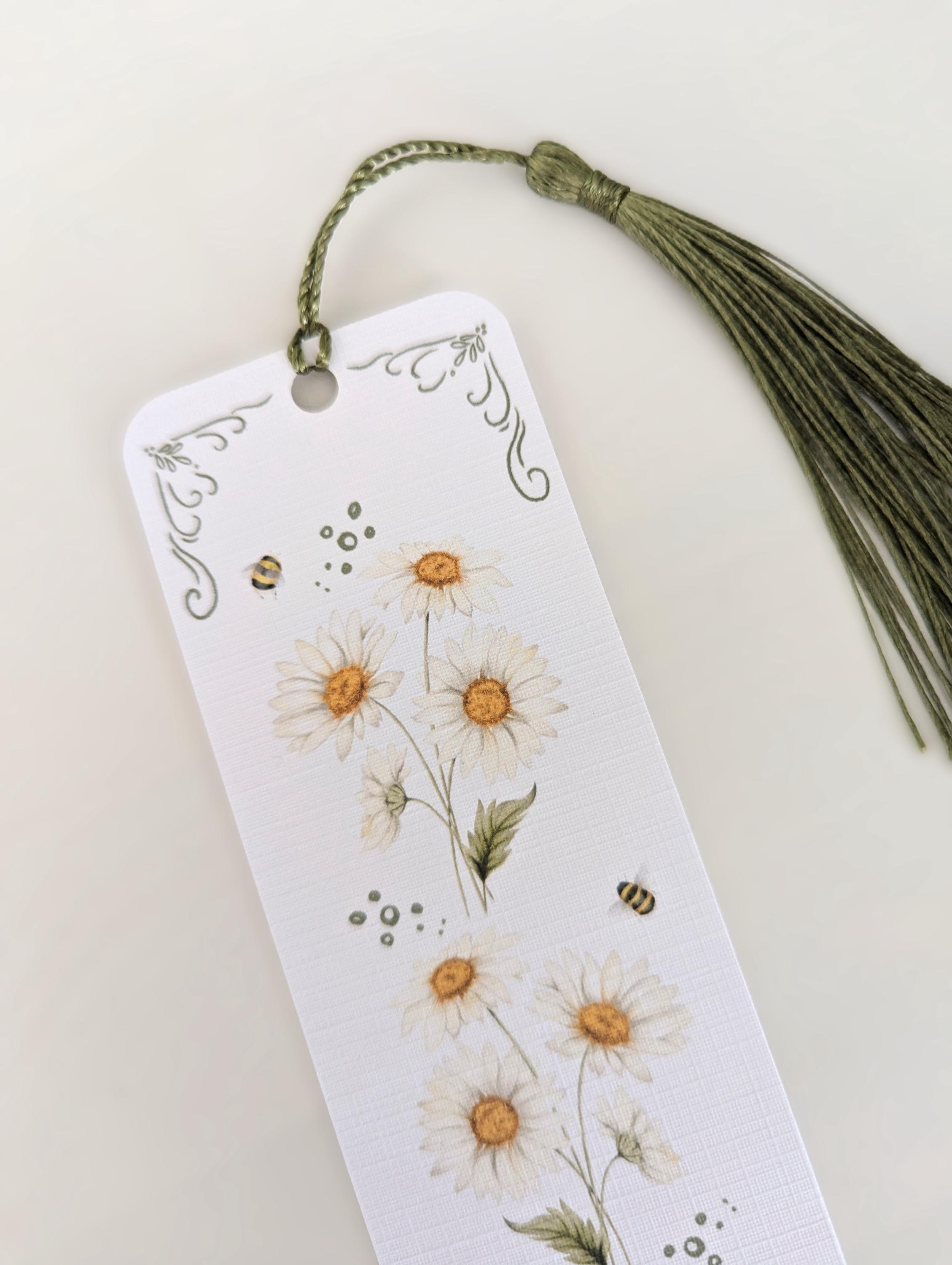 April Birth Flower Bookmark, Bookmark With Olive Green Tassel, Daisy ...