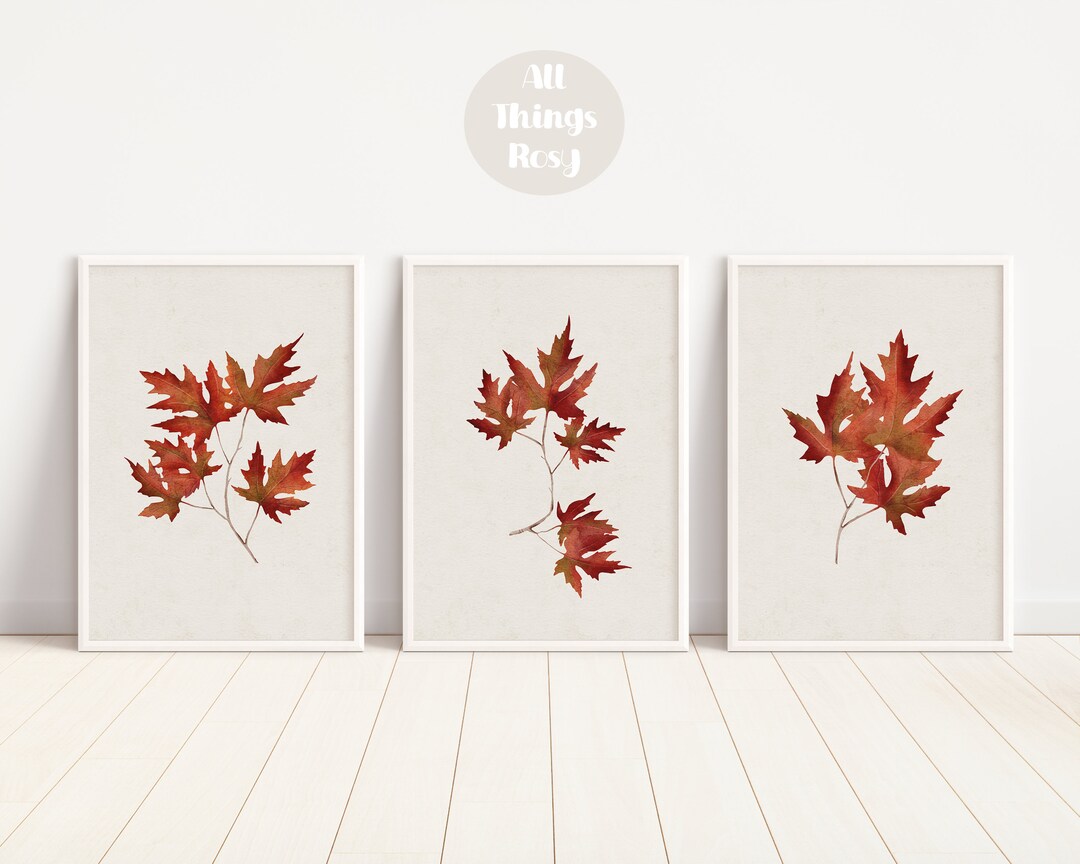 Vintage Maple Leaf Wall Art, Maple Leaf Set of 3 Prints, Autumn Wall ...
