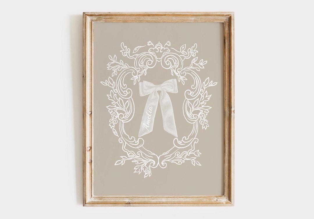 Personalised Preppy White Bow Print With Beige Background, Vintage ...
