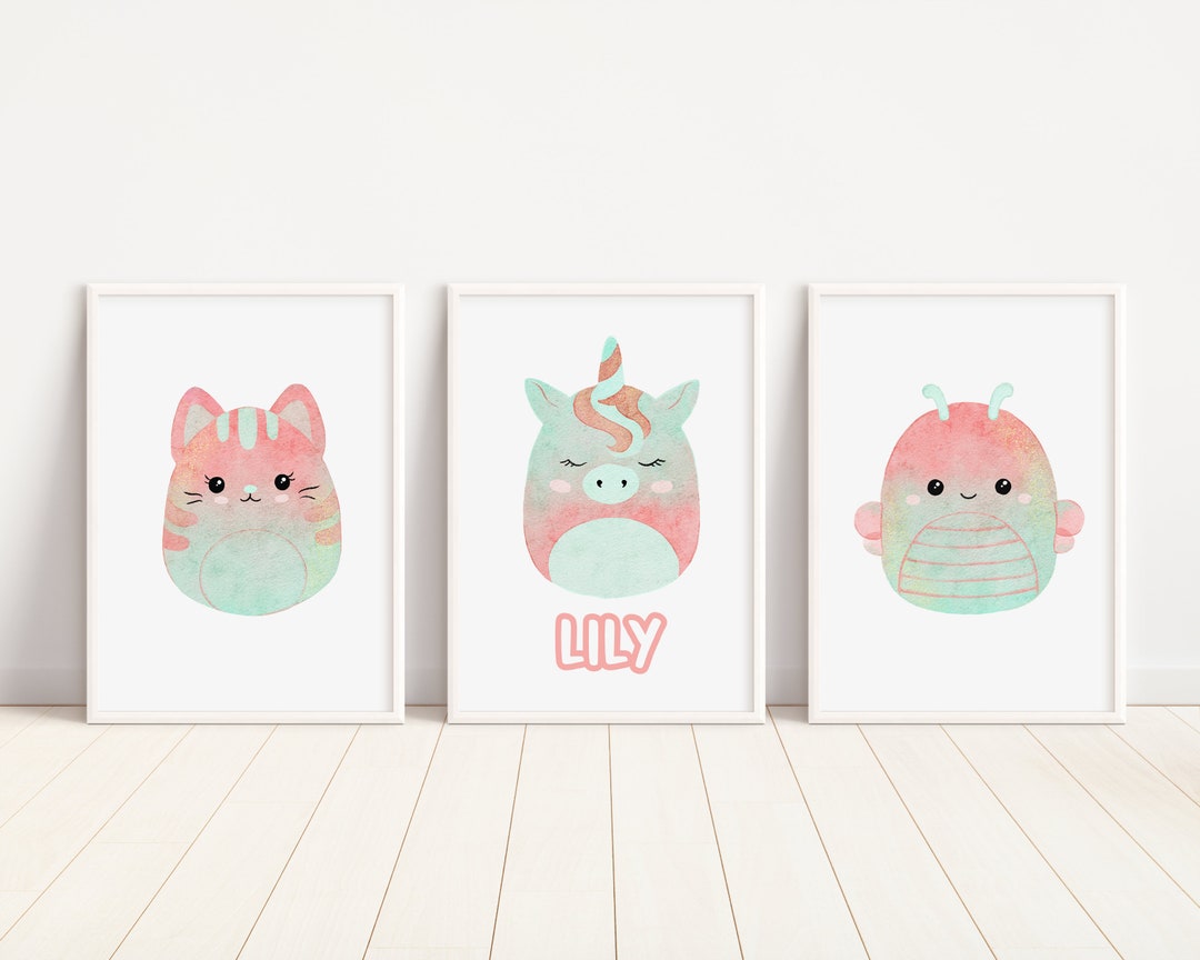 Personalised Squish Friends Set of 3 Prints, Squish Friends Wall Art ...
