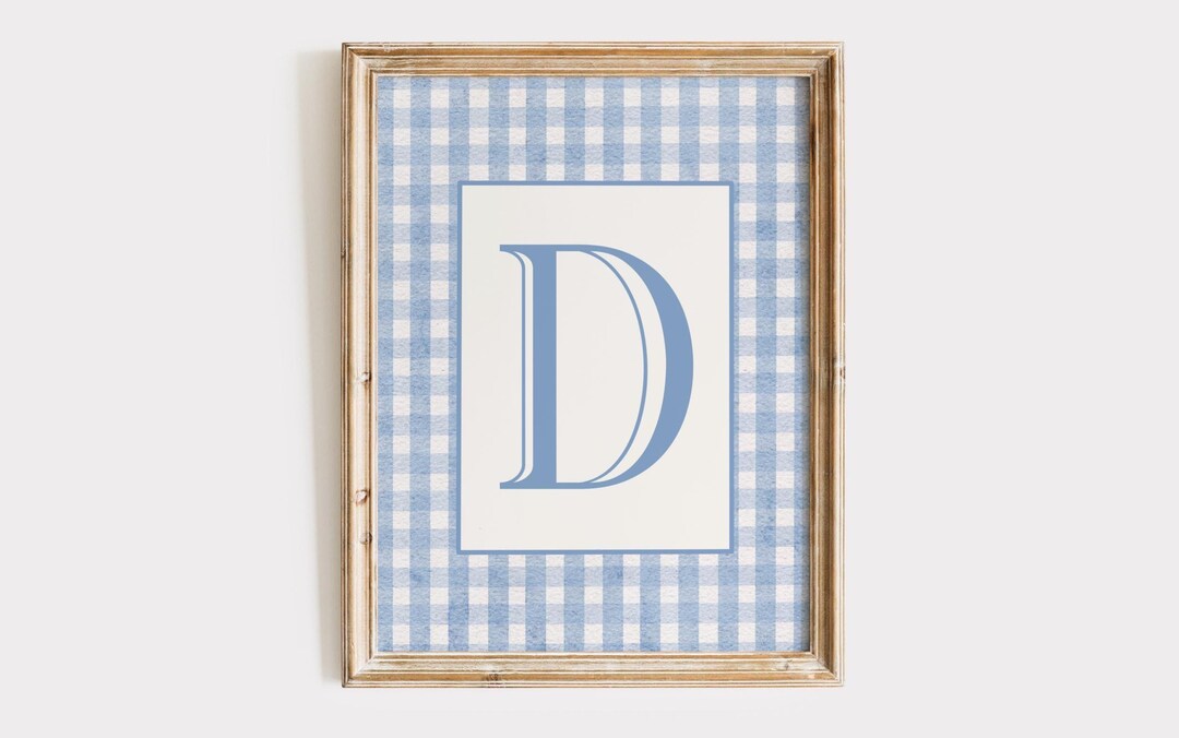 Blue Gingham Letter Wall Art, Personalised Monogram Nursery Print ...