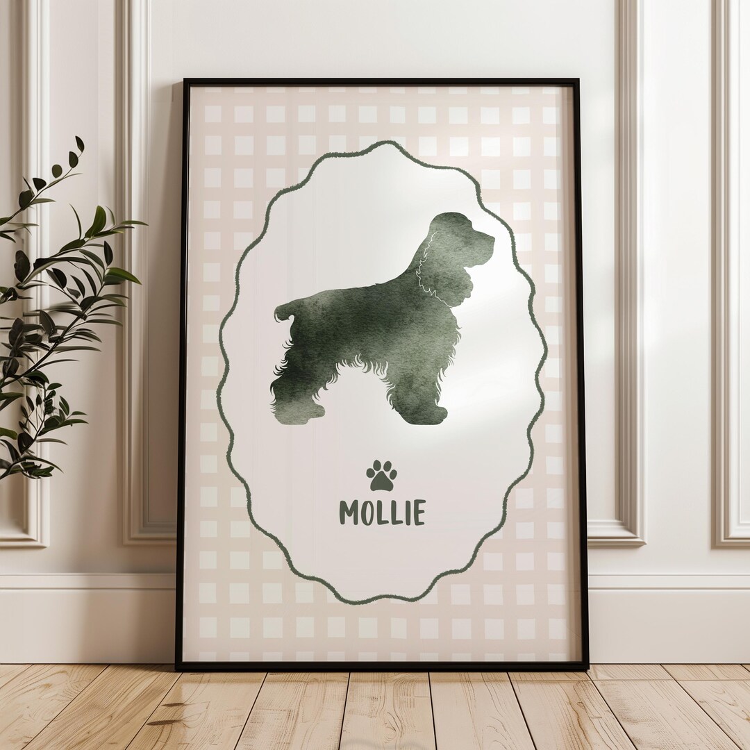 Cocker Spaniel Silhouette Print, Personalised Dog Wall Art, Modern ...