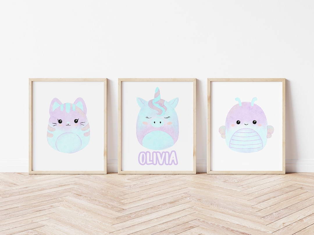 Personalised Purple and Blue Squish Friends, Set of 3 Prints, Squish ...