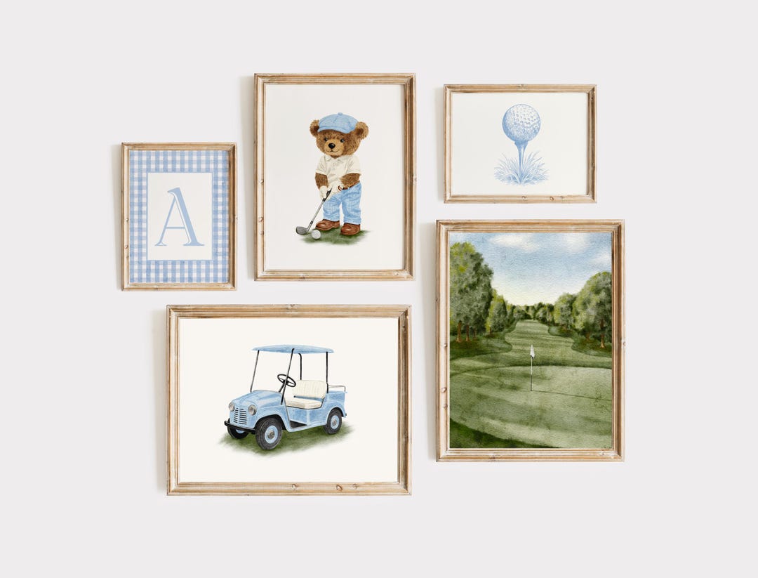 Vintage Golf Set of 5 Prints, Blue Custom Letter Print, Golf Gallery ...