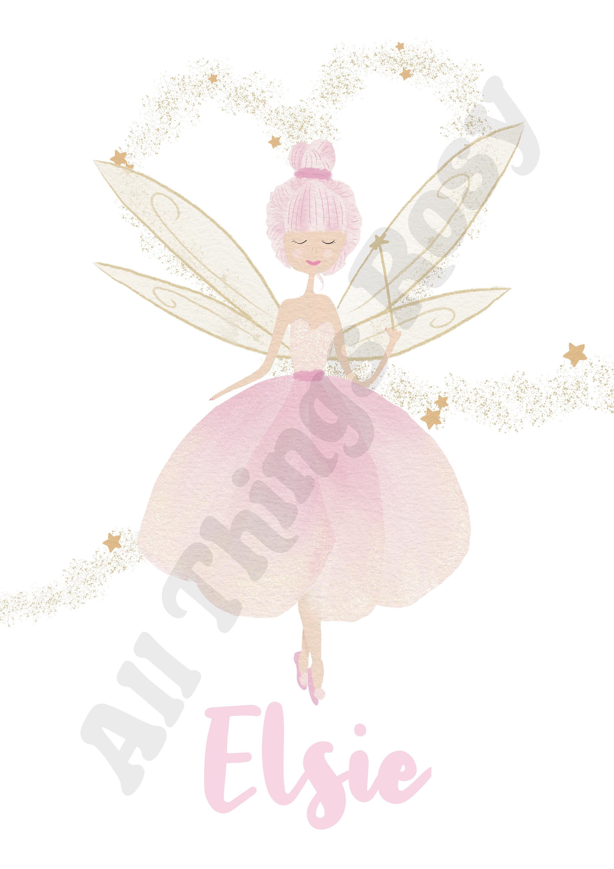 Personalized Fairy Print Set: Delightfully Pink Nursery Decor & Girls ...