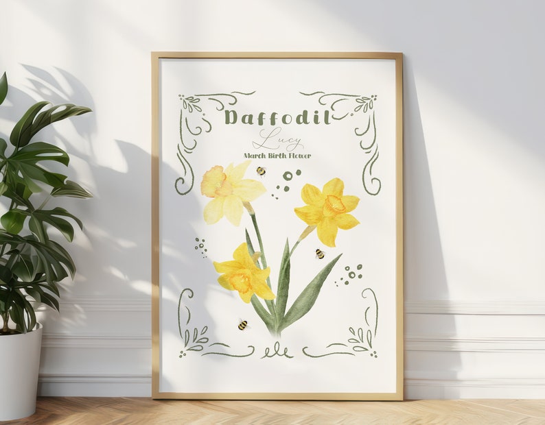 March Birth Flower Print, Personalised Birth Flower Wall Art, Daffodil ...
