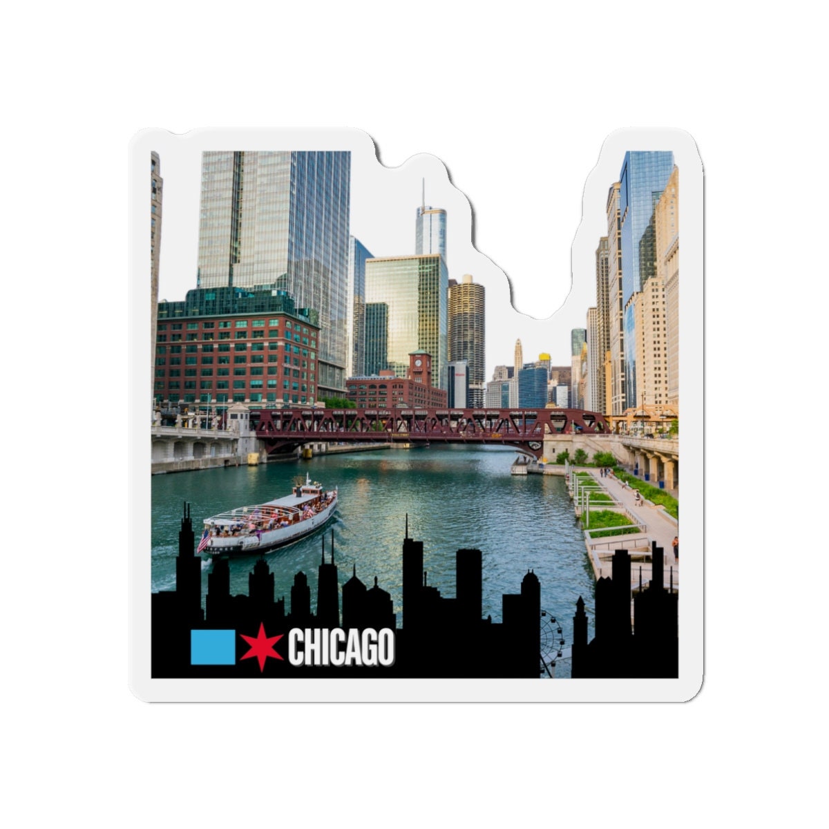 Chicago Skyline Die-cut Magnet, City of Chicago Canal, Fridge Magnet ...