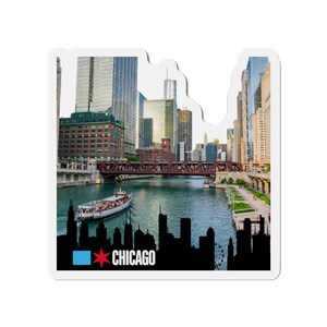 Chicago Skyline Die-cut Magnet, City of Chicago Canal, Fridge Magnet ...