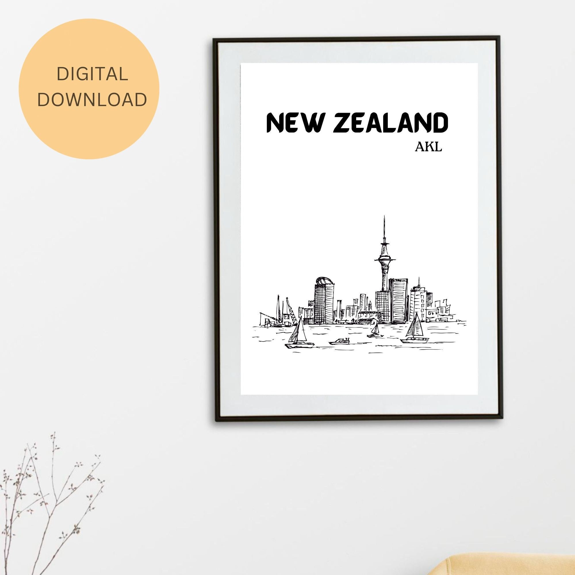 Auckland Viaduct Drawing With AKL Bold, New Zealand Print Black and ...