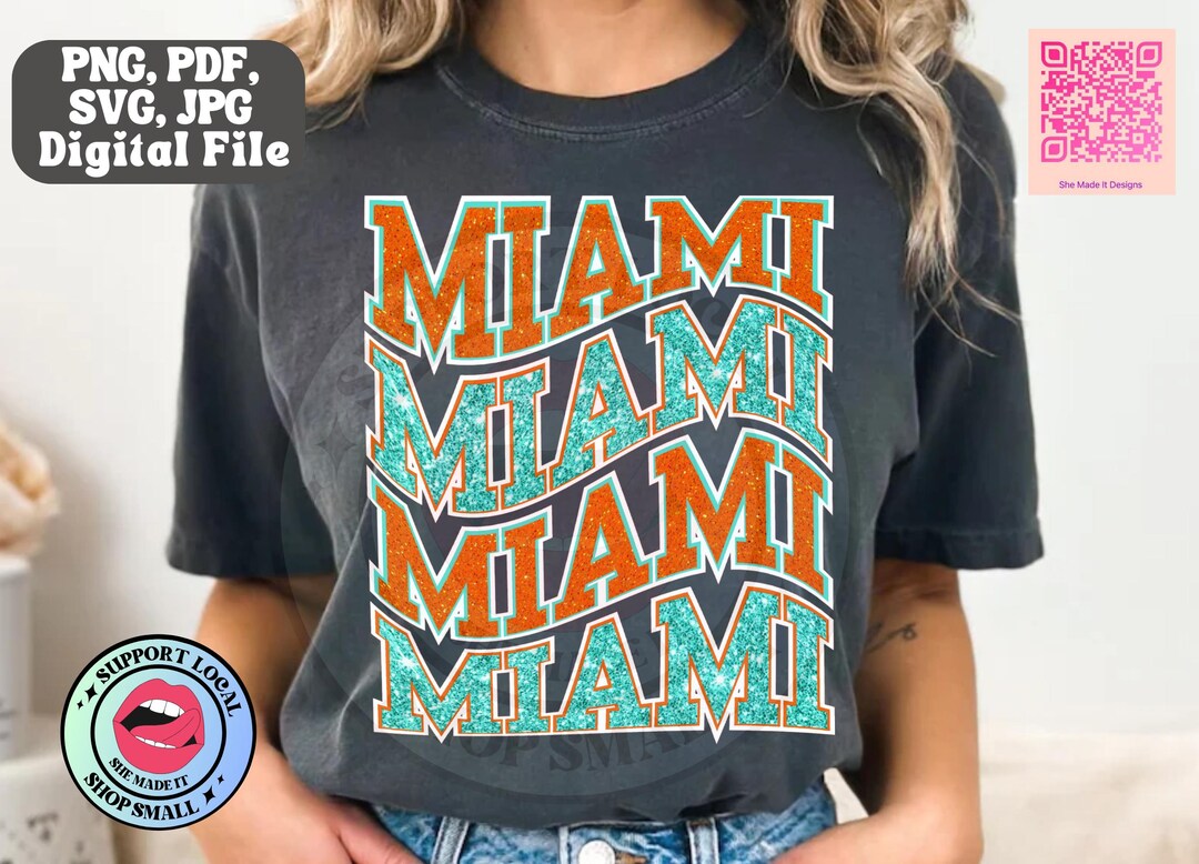 Miami Faux Glitter Svg, Miami Football Png, Miami Sublimination, Miami ...
