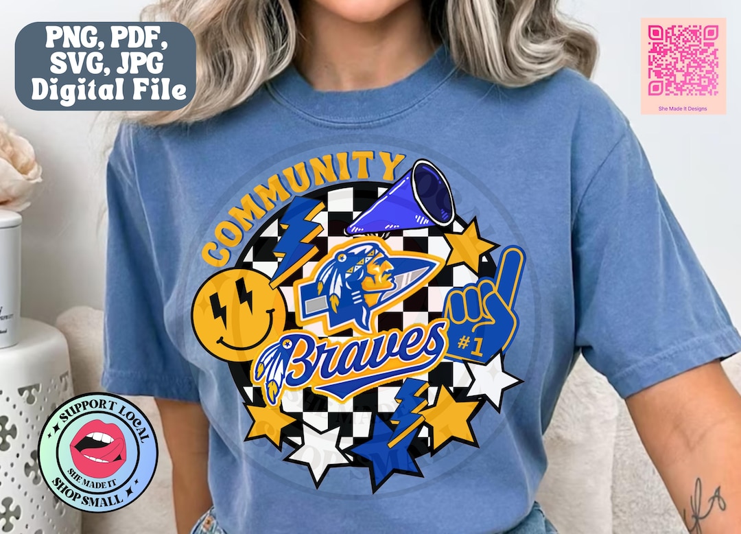 Community Braves Svg, Braves Mascot Svg, Retro Checkered Svg, Trendy ...