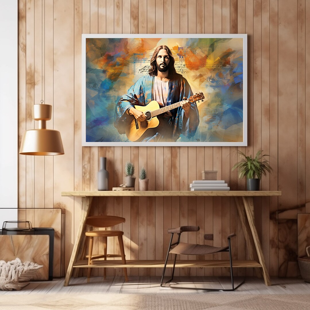 Hoja de póster de Jesús vintage y retro / Guitarra cantando Jesús ...