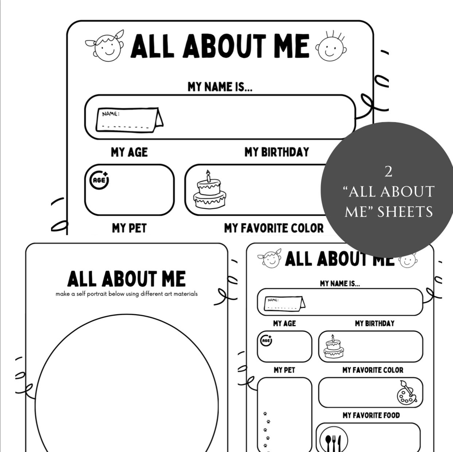 ALL ABOUT ME Sheets for Kids, Printable Activity, Writing Prompt for ...