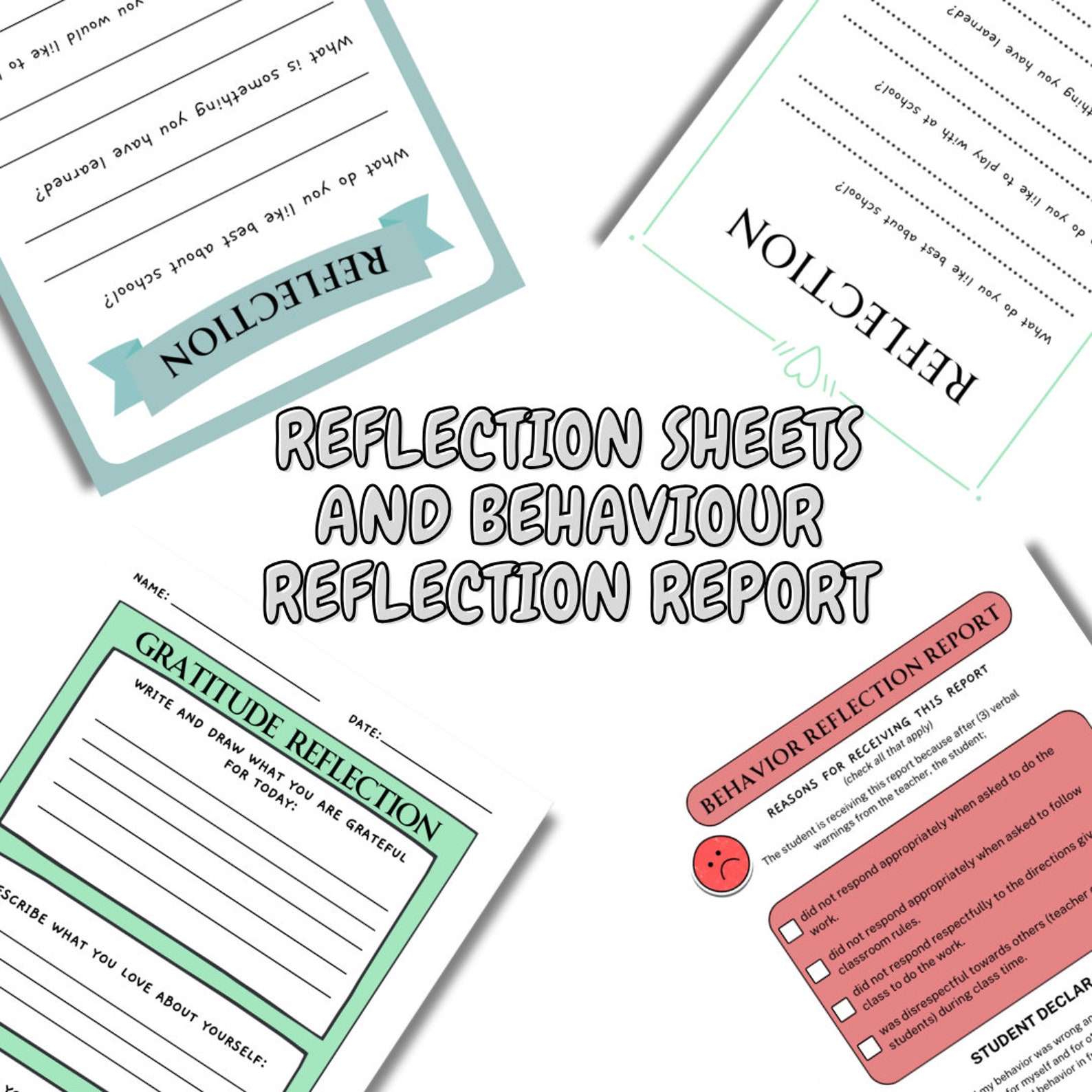 Behaviour Reflection Sheets | Digital Think Sheet | Elementary Behavior ...