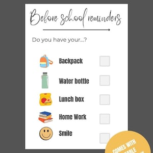 Printable Before School Checklist Reminders for Kids | Preschool ...