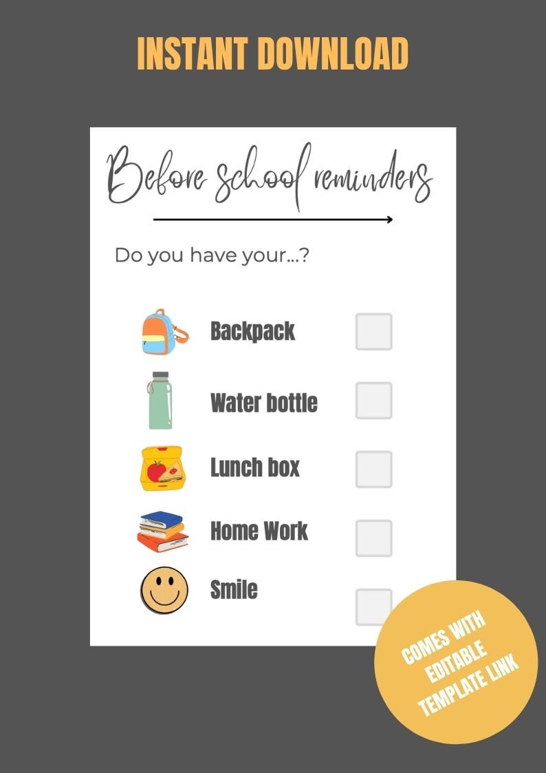 Printable Before School Checklist Reminders for Kids | Preschool ...