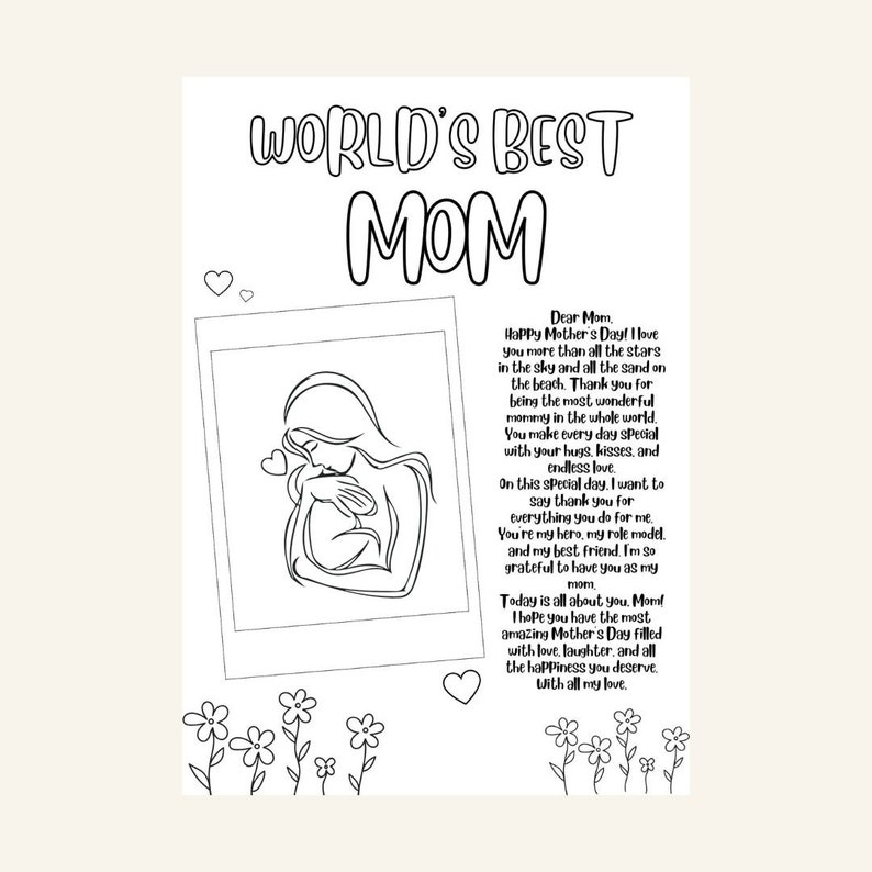 Mothers Day Colouring Card - Custom Card - Picture - Drawing ...