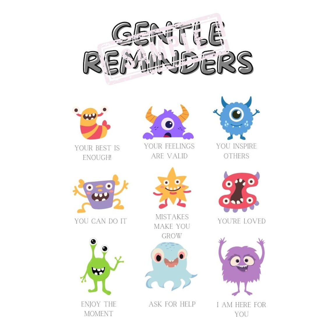 Gentle Reminders Positive Affirmations DIGITAL Print Mental Health ...