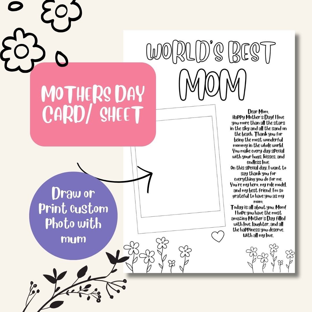 Mothers Day Colouring Card - Custom Card - Picture - Drawing ...
