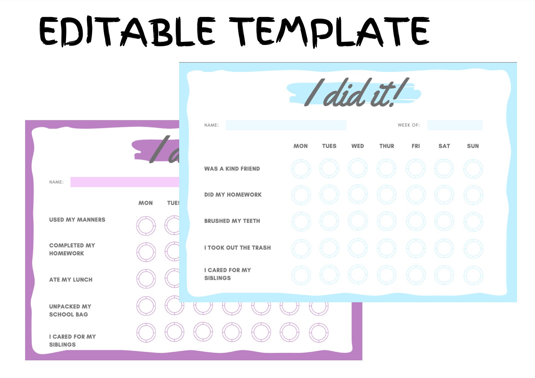 EDITABLE Daily Chore Chart for Teens - Minimalist | Simple Teens Reward ...