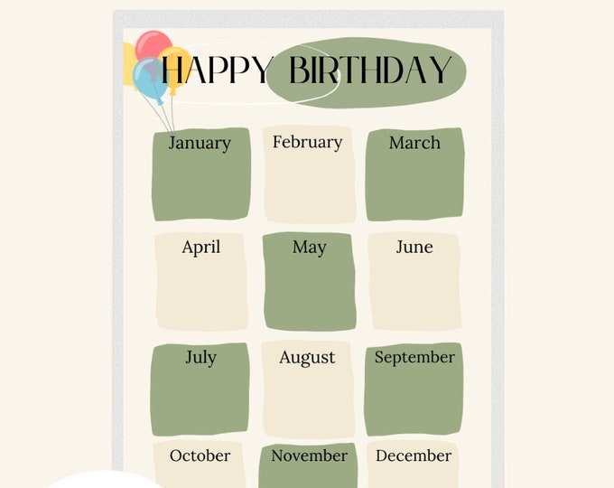 Minimalist Birthday, Decor, Birthday Tracker Print, Birthday Calendar ...