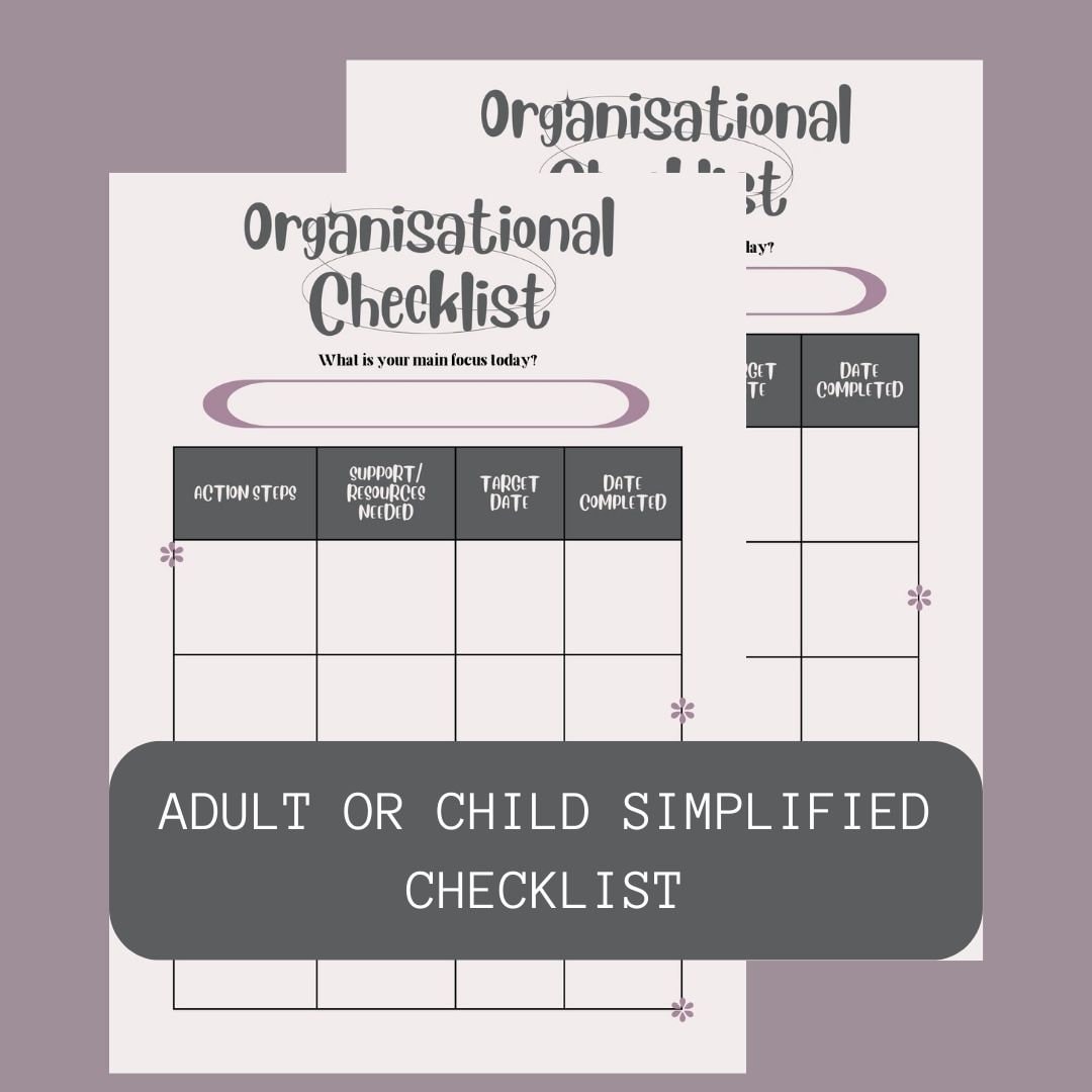 Organisational - Checklist - Organised - ADHD Support - Action Date ...