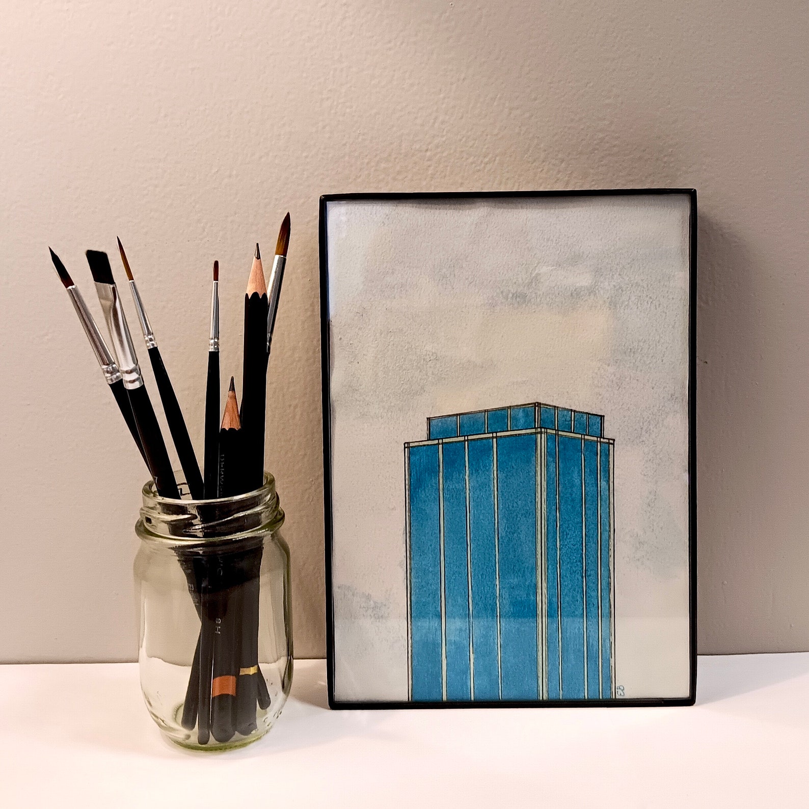 ORIGINAL Glass Skyscraper Watercolor Painting (original, 5" by 7") by ...