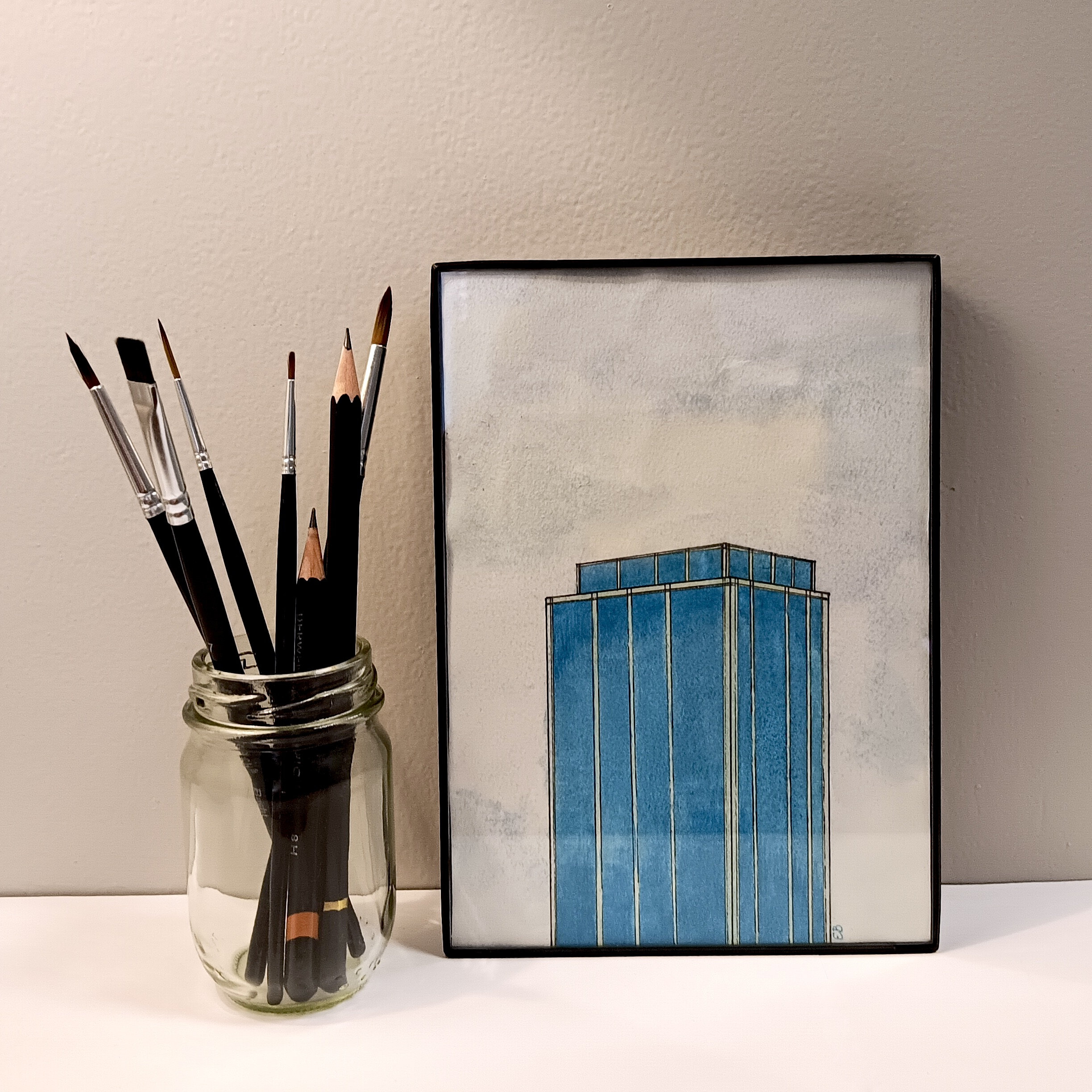 ORIGINAL Glass Skyscraper Watercolor Painting (original, 5" by 7") by ...