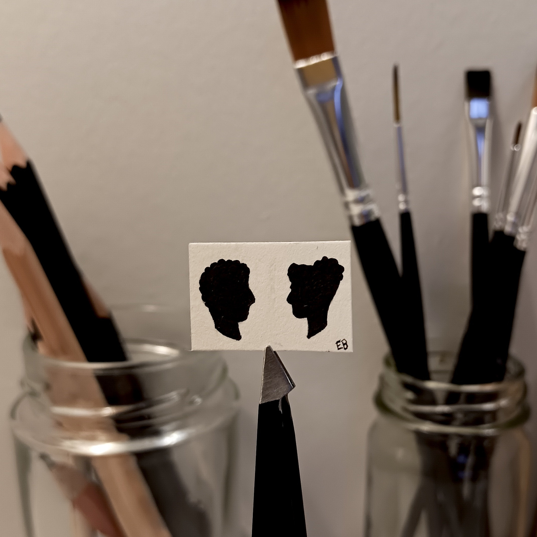 Vintage Silhouette Portrait No. 3 Miniature Ink Drawing (original, 15/ ...