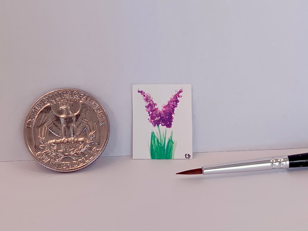Lavender Flowers Miniature Watercolor Painting (original, 21/32" by 27/ ...