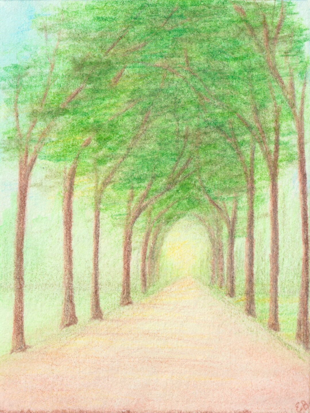 Peaceful Tree-lined Road in Watercolor and Colored Pencil (limited ...
