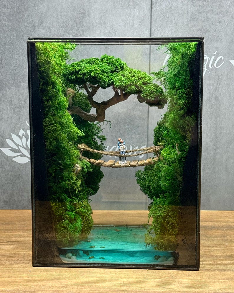Glass Terrarium Cube With Preserved Moss Bonsai, Epoxy Resin Water ...