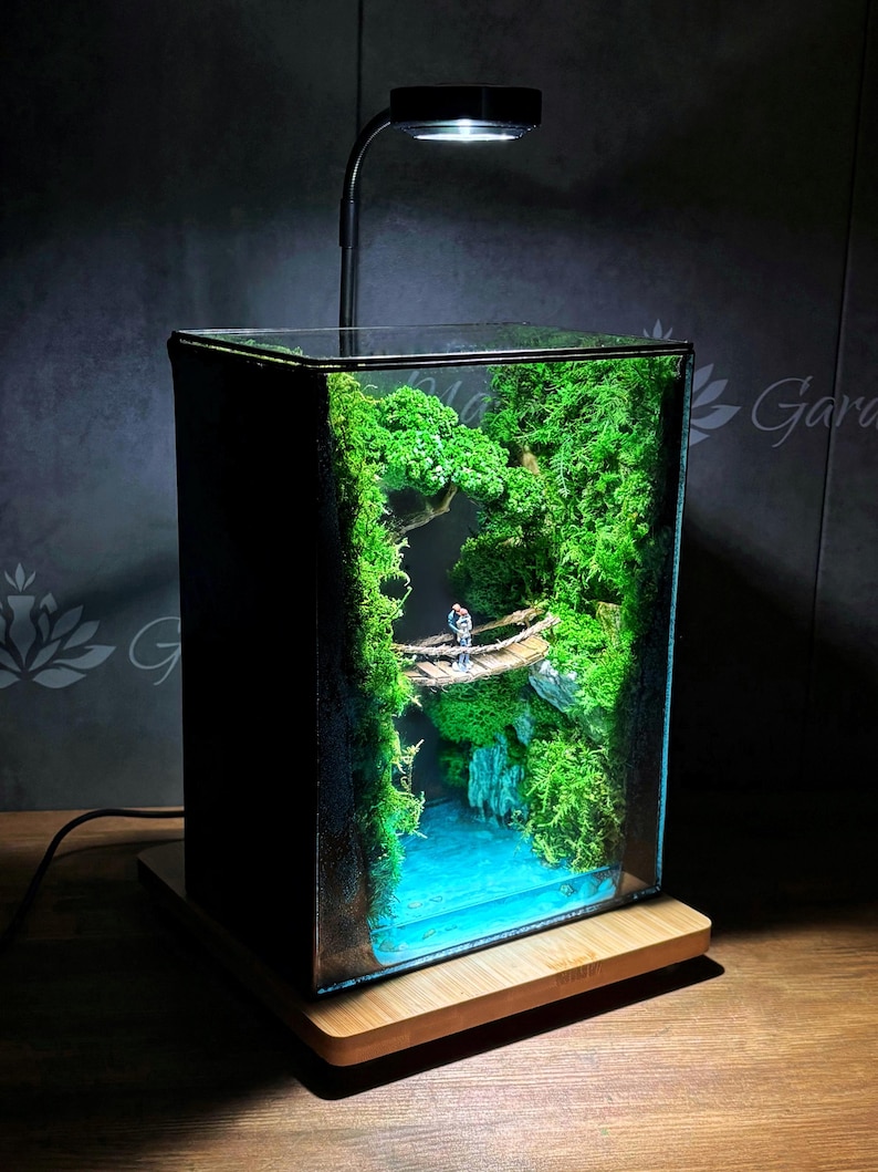 Glass Terrarium Cube With Preserved Moss Bonsai, Epoxy Resin Water ...