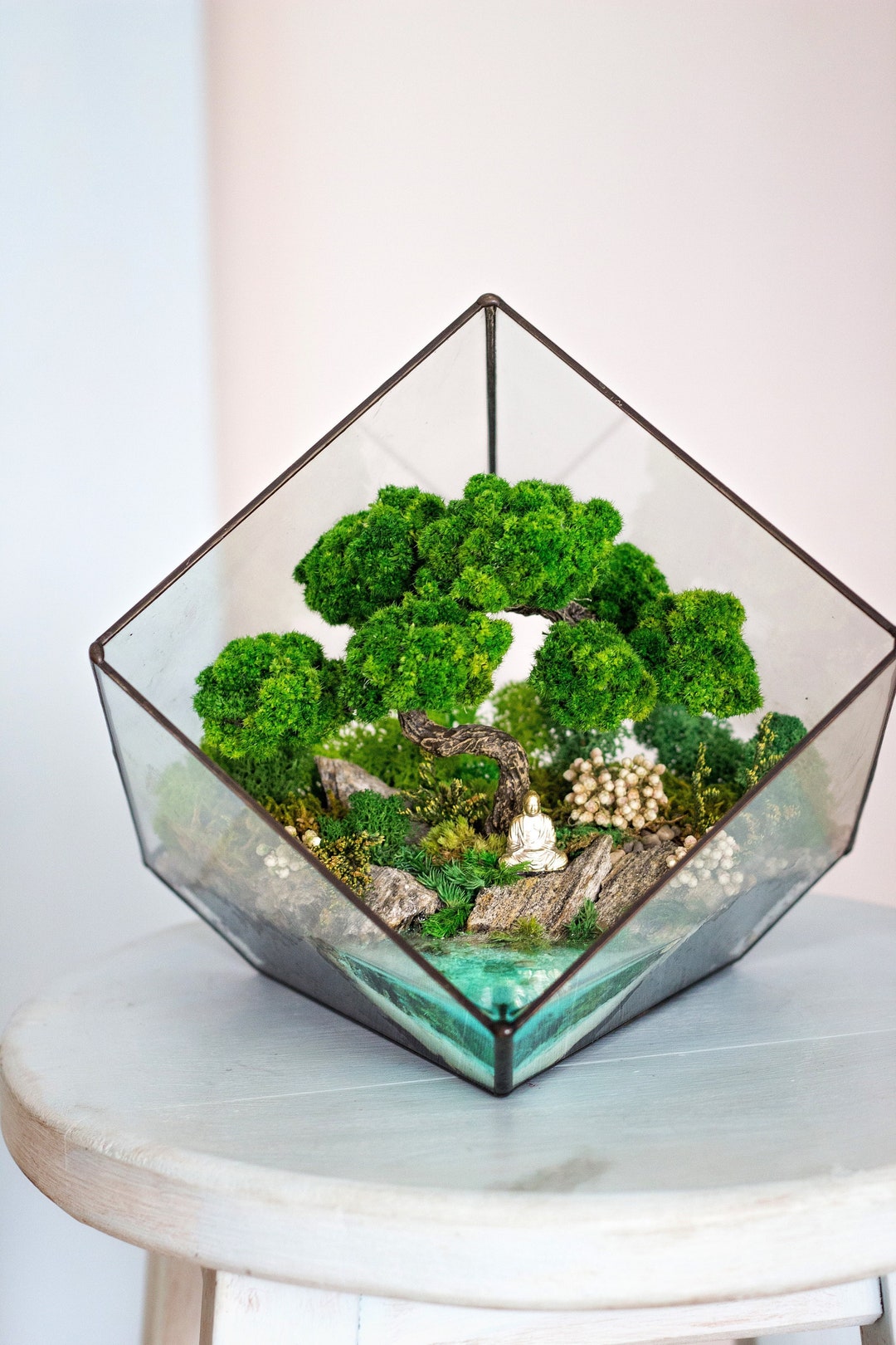 Crystal Cube Terrarium Moss Art, Gift for Mom, Small Terrarium for ...