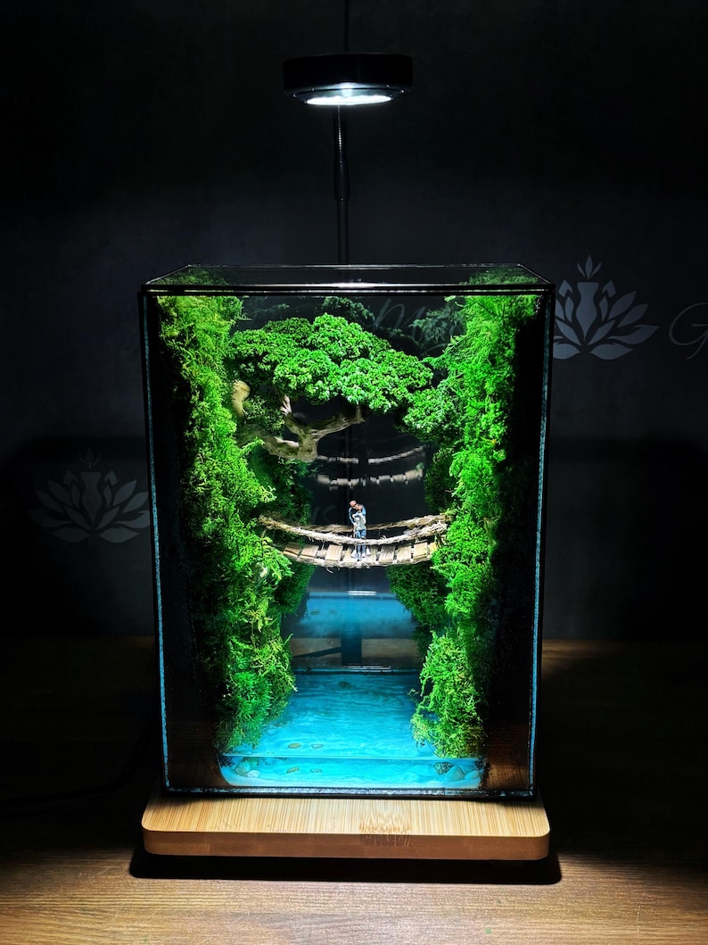 Glass Terrarium Cube With Preserved Moss Bonsai, Epoxy Resin Water ...
