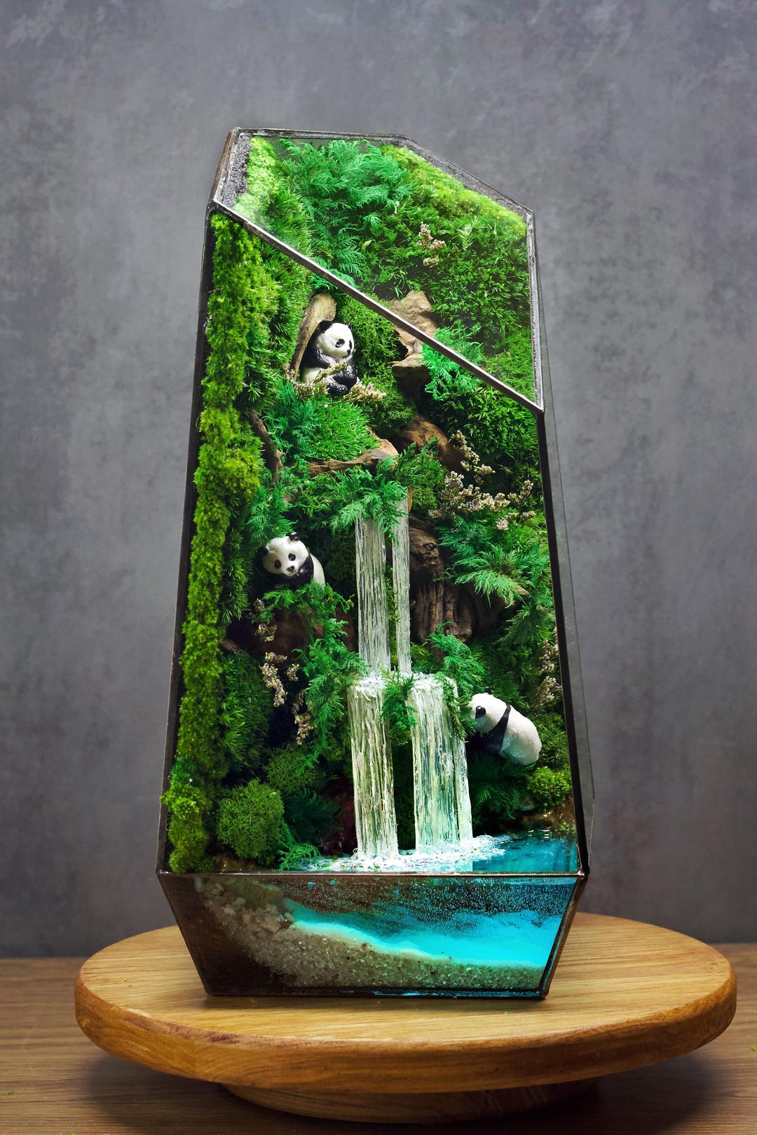 Geometric Glass Terrarium With Preserved Moss & Mini Landscape, Crystal ...