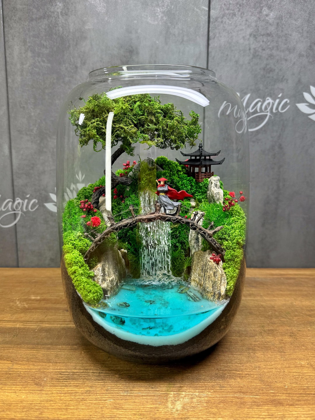 Waterfall Terrarium in Glass Jar, Glowing Resin River Zen Garden ...