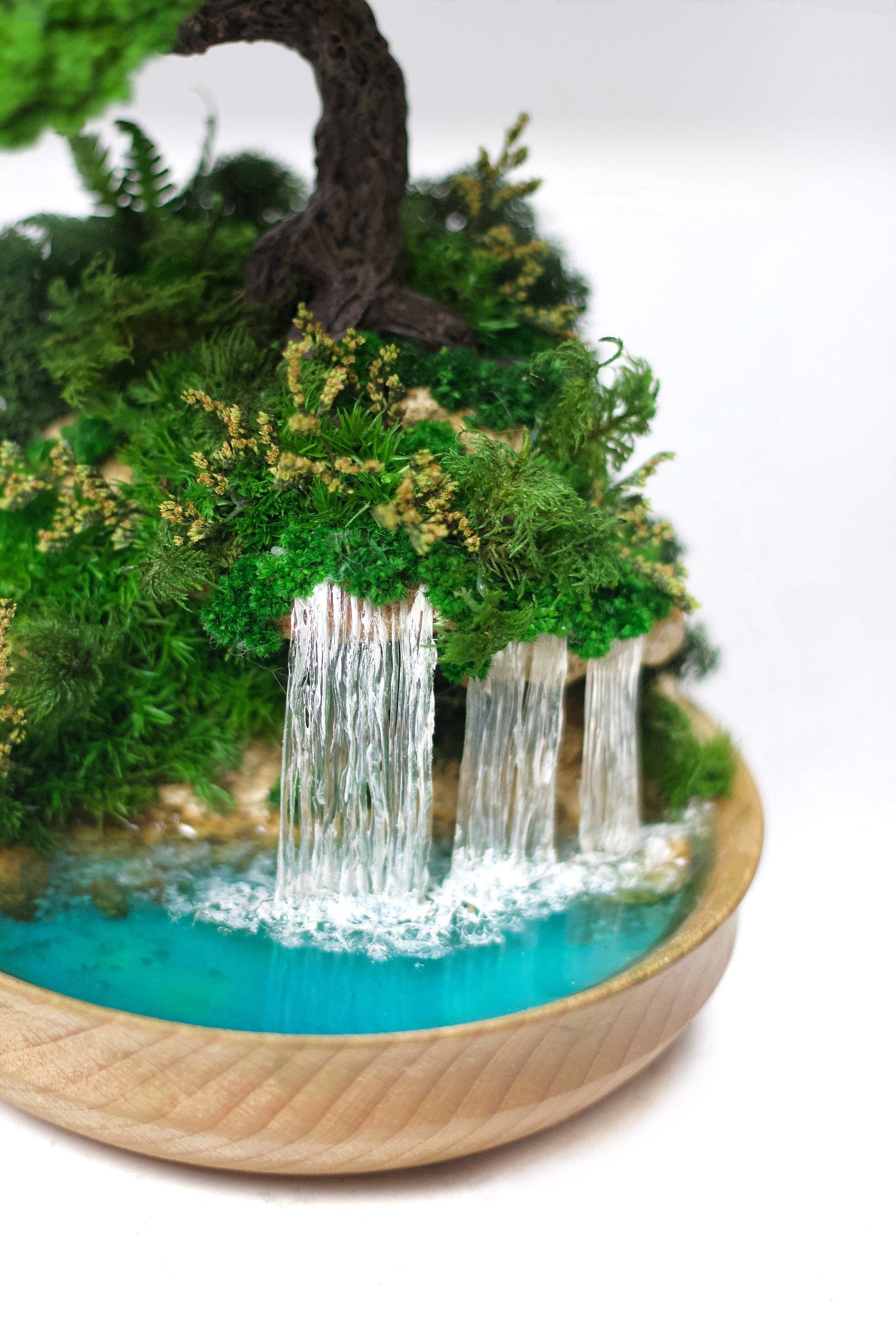 Indoor Bonsai With Preserved Moss, Handmade Bonsai Tree, Waterfall Desk ...
