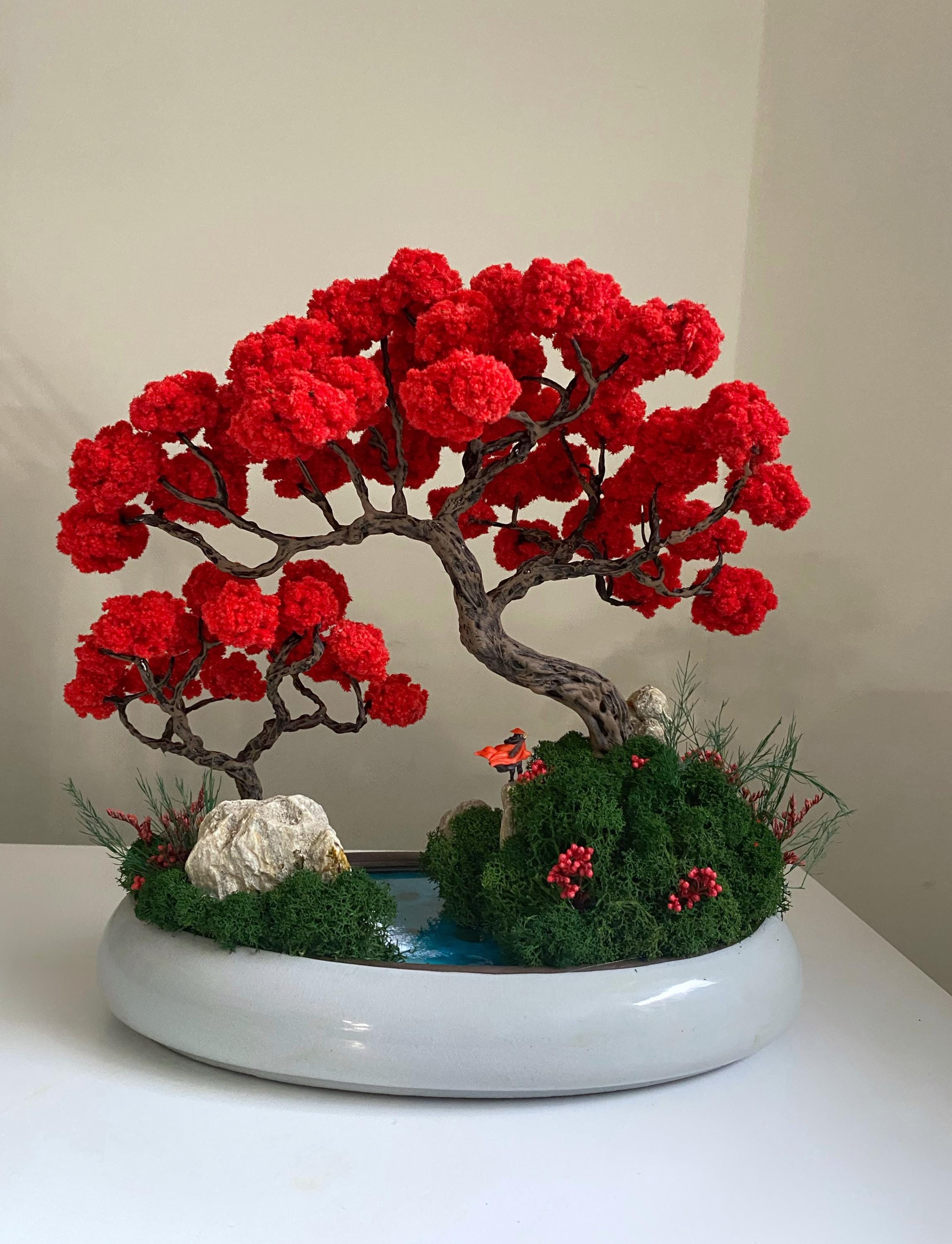 Japanese Maple Bonsai Tree | Red Zen Landscape With Glow Water | Asian ...