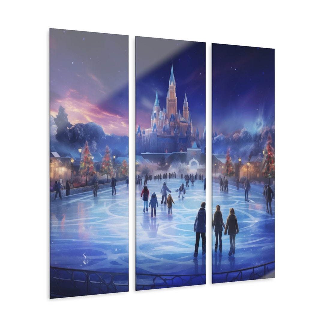 Skating Over Festive Ice Pond 3 Panel 12 X 36 - Etsy