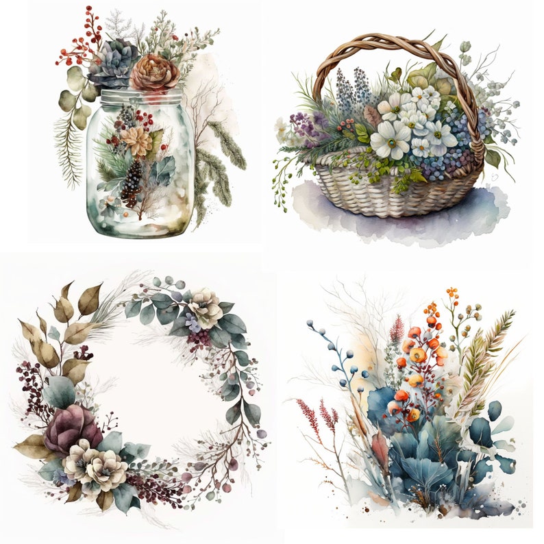 Winter Floral Clip-art Bundle, Winter Flowers, Alpine Floral ...