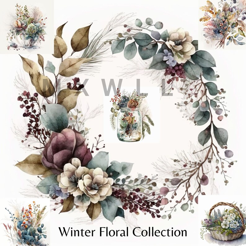 Winter Floral Clip-art Bundle, Winter Flowers, Alpine Floral ...